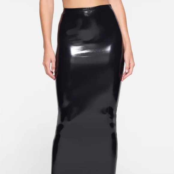 SKIMS | Skirts | Skims Black Latex Shiny Long Skirt | Poshmark